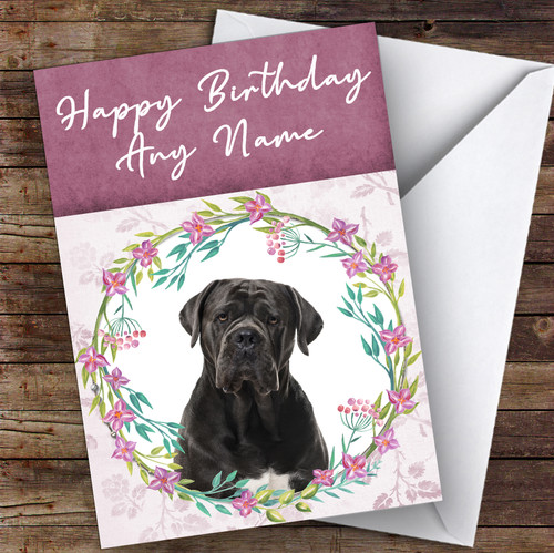 Cane Corso Dog Pink Floral Animal Personalised Birthday Card - The Card Zoo