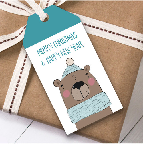 Cute Modern Bear In Hat Christmas Gift Tags - The Card Zoo