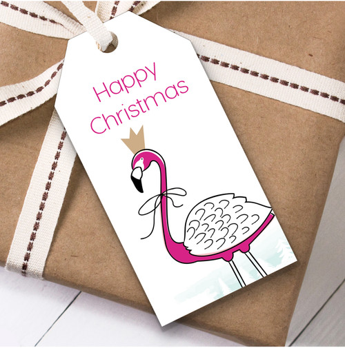 Bright Pink Flamingo Christmas Gift Tags - The Card Zoo