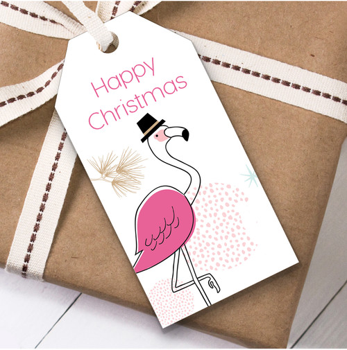 Pink Flamingo Christmas Gift Tags - The Card Zoo