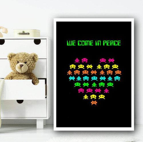 Space Invaders Neon 5 Children's Nursery Bedroom Wall Art Print - The ...