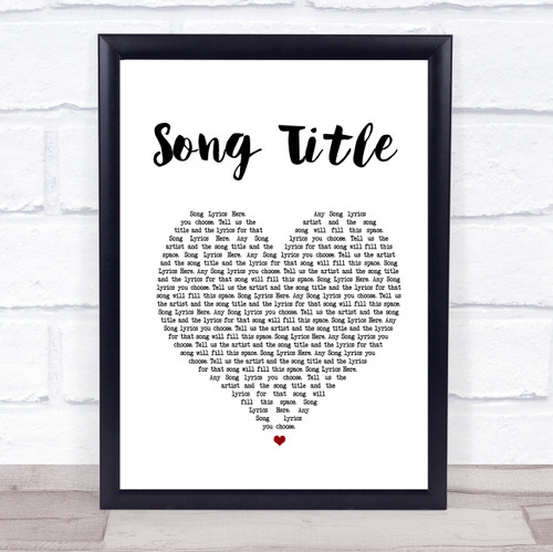 Any Song Lyrics Custom White Heart Wall Art Quote Personalised Lyrics ...