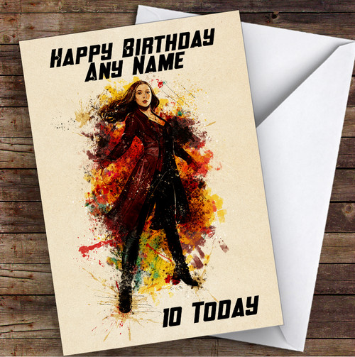 Wanda Maximoff Watercolour Children's Kids Personalised Birthday Card ...