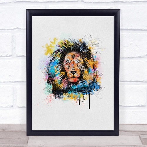 Lion Watercolour Splatter Drip Wall Art Print - The Card Zoo