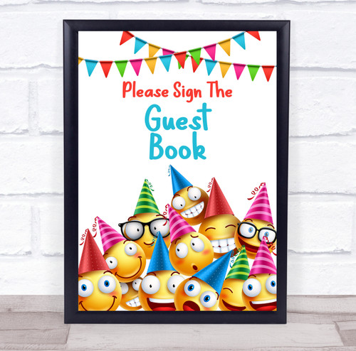 Yellow Smiley Faces Birthday Please The Guest Book Personalised Event ...