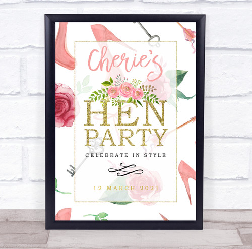 Hen Do Welcome Watercolour and Gold Personalised Event Party Decoration ...