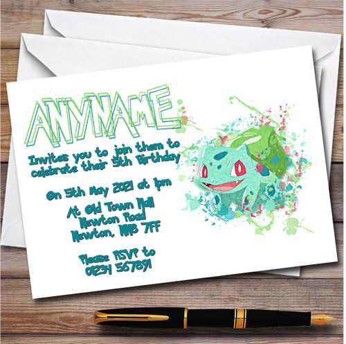 Bulbasaur Pokemon Splatter Art Children's Birthday Party Invitations ...