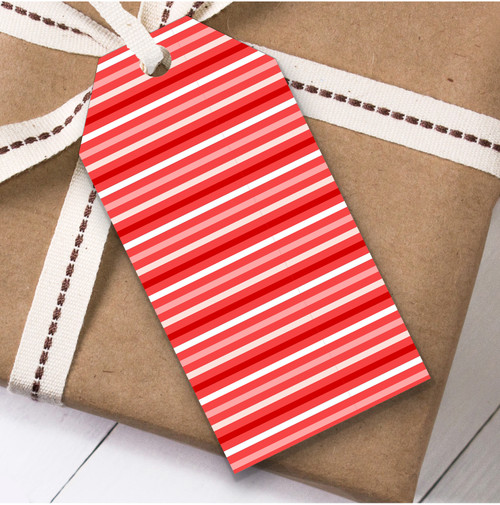 Red Stripes Horizontal Birthday Present Favor Gift Tags - The Card Zoo