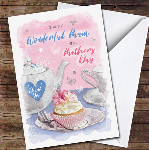 Painted Pretty Pink Purple Afternoon Tea Personalised Mother's Day Card ...