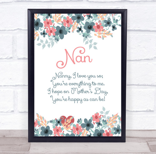 Nan Poem Pretty Pastel Flowers Personalised Gift Art Print - The Card Zoo