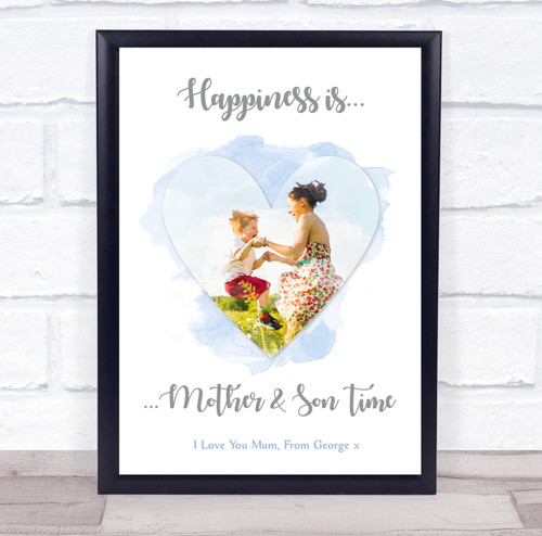 Happiness Is Mother And Son Time Painted Heart Blue Personalised Gift ...