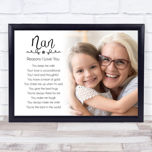 Reasons I Love You Nan Photo Personalised Gift Art Print - The Card Zoo