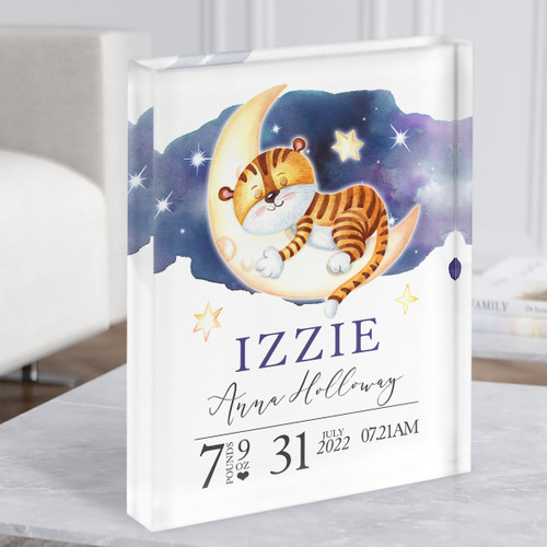 Birth Details Nursery Christening New Baby Cat Moon Acrylic Block - The ...