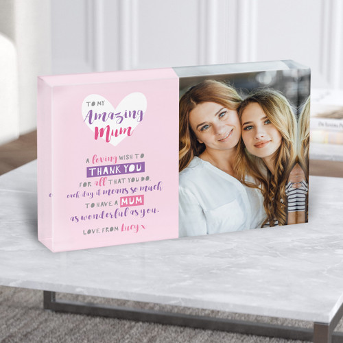 Amazing Mum Poem Photo Hearts Personalised Acrylic Block - The Card Zoo