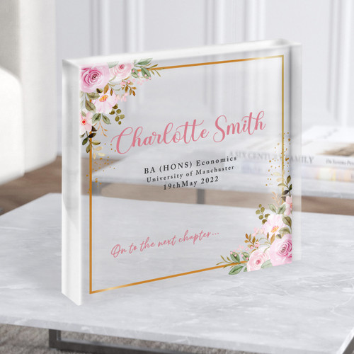 Pink Flower Frame Graduation Congratulations Square Gift Acrylic Block ...