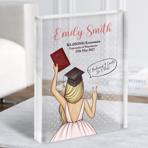 Pink Background Blond Graduate Girl Graduation Congratulations Acrylic ...