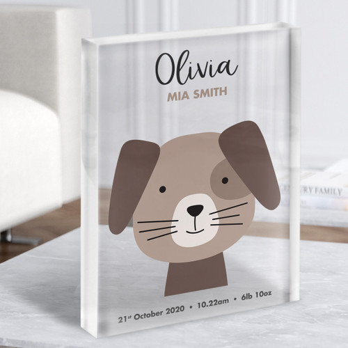 New Baby Birth Details Nursery Christening Cute Dog Face Gift Acrylic ...