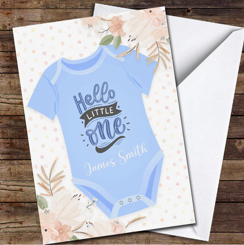 Blue Baby Grow New Baby Newborn Floral Hello Name Personalised Card ...