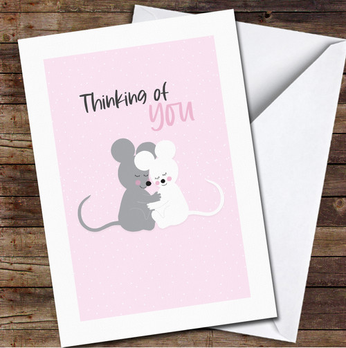 Two Mice Cuddling Thinking Of You Sympathy Personalised Card - The Card Zoo