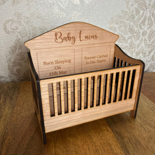 Personalised Angel Baby Memorial Gift Miniature Crib Wood Engraved Baby ...