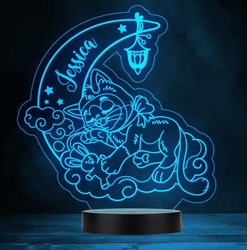 Cat Sleeping On Moon Personalised Gift Colour Changing LED Lamp Night ...