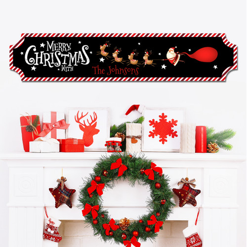 Black Reindeer Pulling Santa Claus Christmas Family Name Home ...