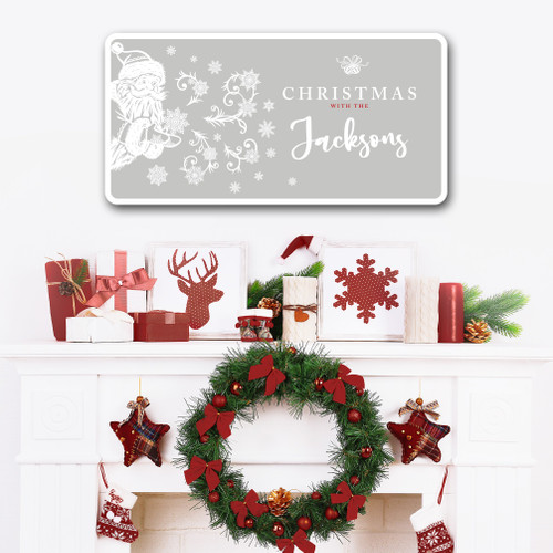 Grey Santa Claus Snowflakes Family Name Christmas Home Personalised ...