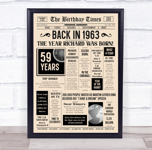 1963 Newspaper Any Age Any Year You Were Born Birthday Facts Gift Print ...
