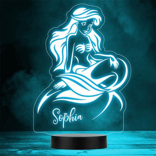 Girls Ariel Mermaid Personalised Gift Colour Changing LED Lamp Night ...