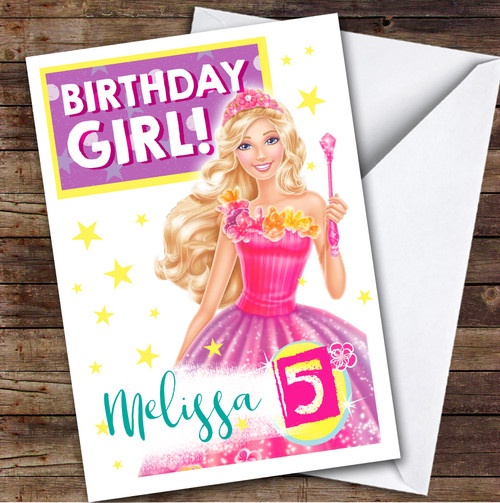 Barbie Princess Fairy Girl Pink Sparkles Kids Personalised Birthday ...
