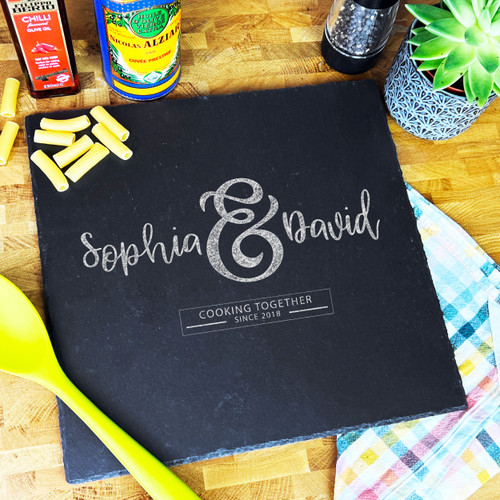 Square Slate Couple Names Cooking Together Since Personalised Serving ...