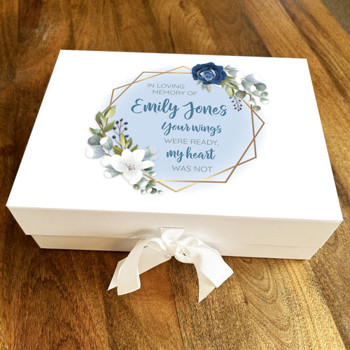 In Loving Memory Blue Floral Memorial Memory Remembrance Keepsake Box ...