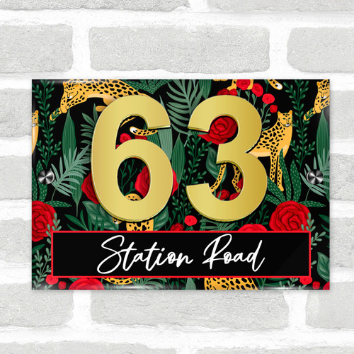 Bright Jungle Leopards 3D Acrylic House Address Sign Door Number Plaque ...