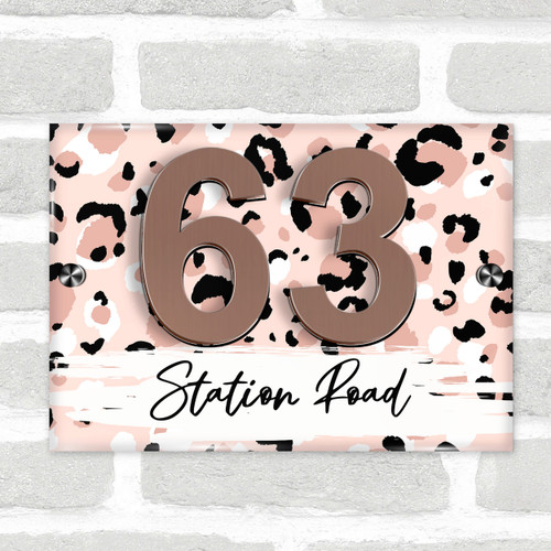 Pink Leopard Print Animal 3D Acrylic House Address Sign Door Number ...