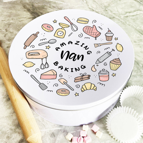 Personalised Round Amazing Baking Nan Cooking Icons Biscuit Sweets Cake ...