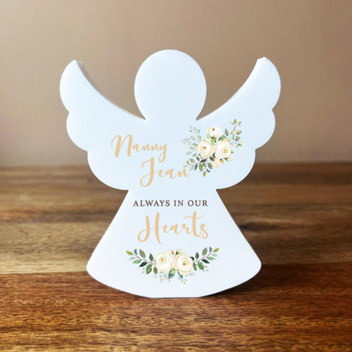 Angel White Roses Nanny Personalised In Memory Memorial Gift Acrylic ...