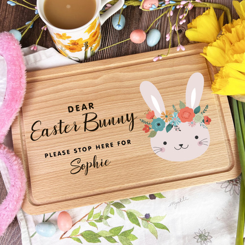 Easter Bunny Spring Flowers Stop Here Personalised Treat Board - The ...