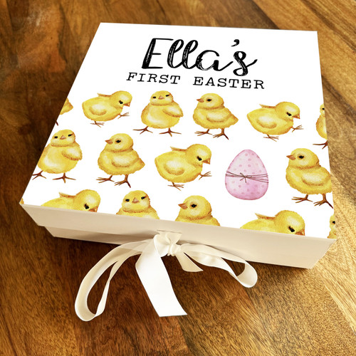 Baby Chicks First Easter Personalised Square Keepsake Hamper Gift Box ...