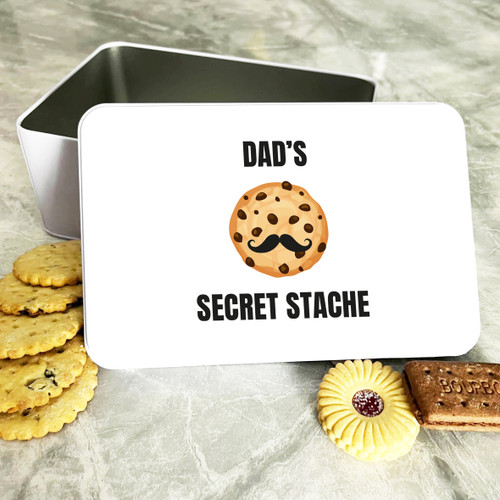 Moustache Cookie Dad Secret Stash Rectangle Personalised Biscuit Tin ...
