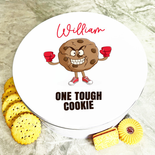 Round Funny One Tough Boxing Cookie Personalised Biscuit Tin - The Card Zoo