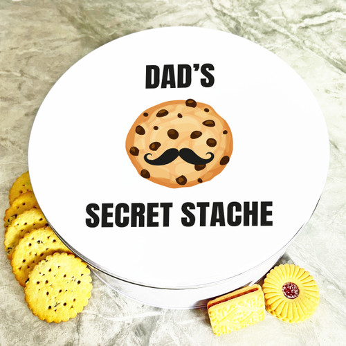 Round Moustache Cookie Dad's Personalised Biscuit Tin - The Card Zoo