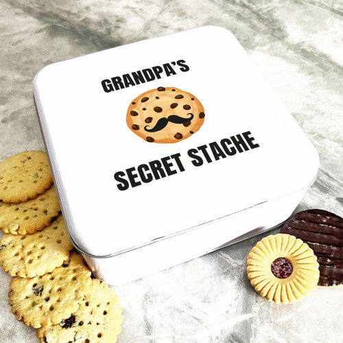 Square Moustache Grandpa's Personalised Biscuit Tin - The Card Zoo