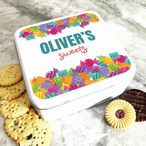 Square Colourful Bright Sweets Personalised Treat Tin - The Card Zoo