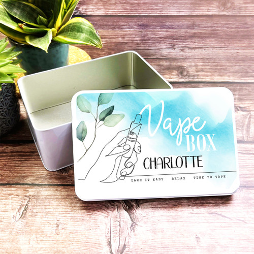 Line Art Blue Rectangle Personalised Vape Tin - The Card Zoo