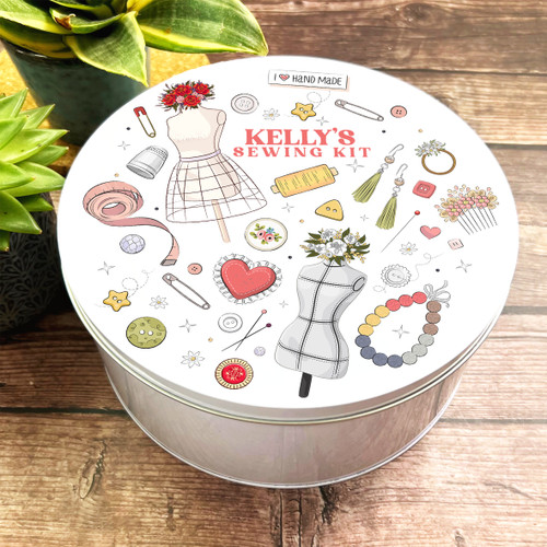 Round Sewing Kit Icons Personalised Tin - The Card Zoo