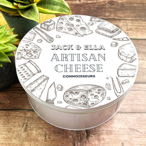 Round Brown Doodle Personalised Vintage Artisan Cheese Tin - The Card Zoo
