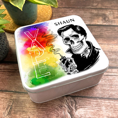 Square Skeleton Drawing Rainbow Vape Cloud Personalised Vapers Tin ...