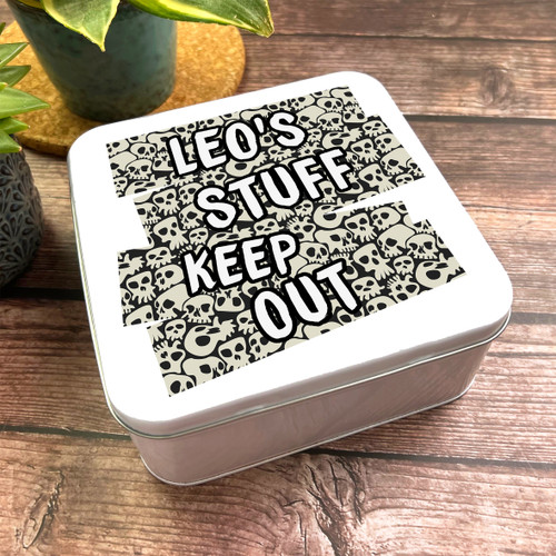 Square Boys Bits and Bobs Skull Keep Out Personalised Kids Storage Tin ...
