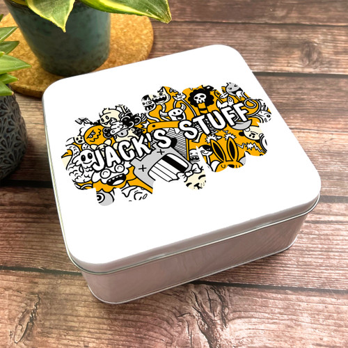 Square Boys Bits and Bobs Yellow Monsters Personalised Kids Storage Tin ...