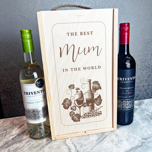 Best Mum In The World Grapes and Wine Wooden Rope Double Two Bottle ...